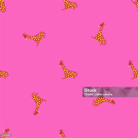 밝은 무작위 의 매끄러운 패턴 오렌지 색 기린 모양 분홍색 배경 낙서 디자인 0명에 대한 스톡 벡터 아트 및 기타 이미지 0명 가능성 기린 Istock
