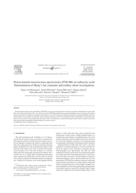 Pdf Proton Transfer Reaction Mass Spectrometry Ptr Ms Of Carboxylic