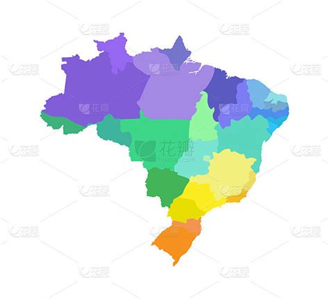 巴西简化行政地图矢量孤立插图。地区边界。多彩色剪影