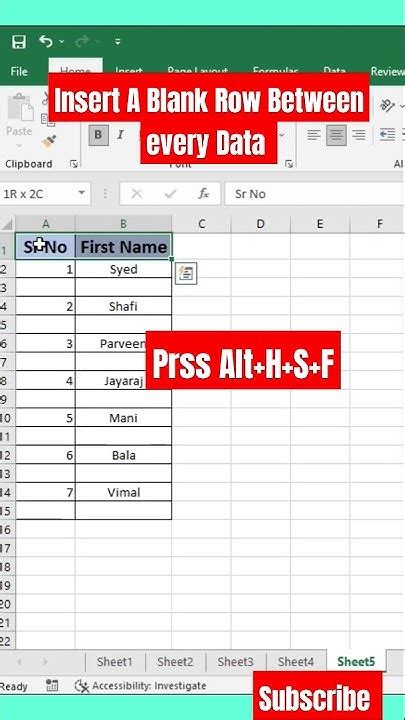 Insert Blank Row Between Each Data Row Or Record In Microsoft Excel Shortvideo Youtube