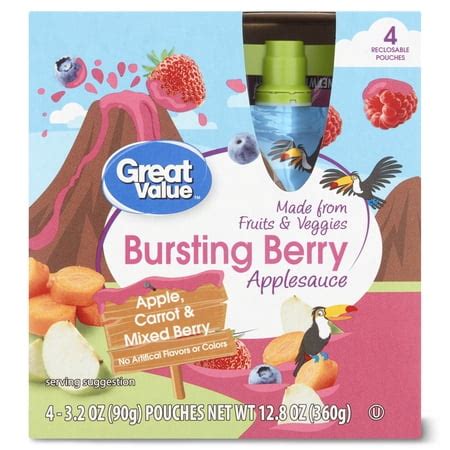 4 Pack Great Value Bursting Berry Applesauce Pouch 3 2 Oz 4 Pack