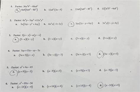 Solved 1 Factor 36a2b3−48ab3 A 6ab 6ab2−8b2 B