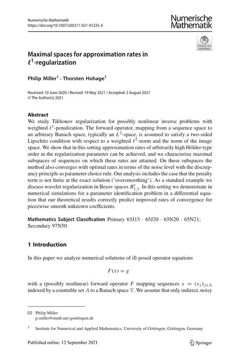 Pdf Maximal Spaces For Approximation Rates In Ell 1 Regularization