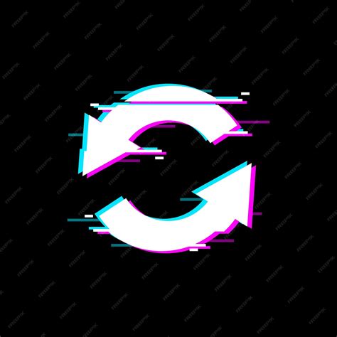 글리치 효과가 있는 새로 고침 또는 다시 로드 버튼 원 안에 있는 회전 화살표 벡터 로딩 기호 컴퓨터 디스플레이에서 다시 시작 엠블럼 화면 Ui 게임 패널 인터페이스 노이즈