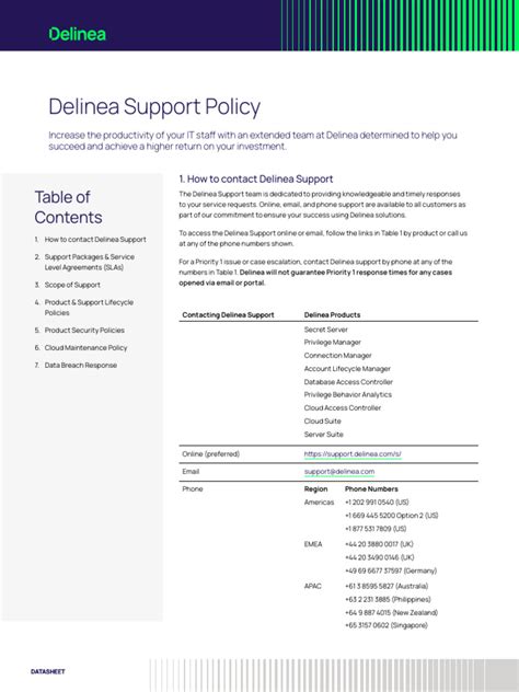 delinea datasheet support policy pdf vulnerability computing