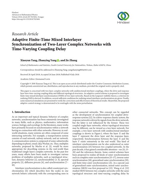 pdf adaptive finite time mixed interlayer synchronization of two