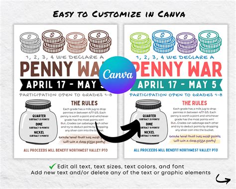 Penny War Flyer Editable Template Coin Drive Fundraiser Canva