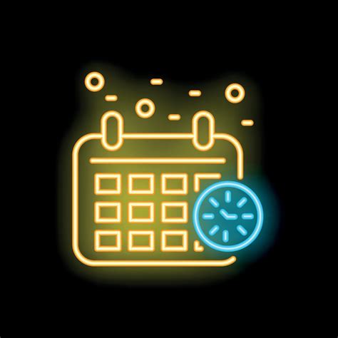 Neon Calendar Icon Glowing On Dark Background Representing Time
