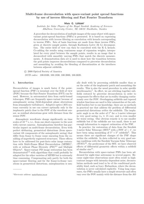 Pdf Multiframe Deconvolution With Space Variant Point Spread Functions By Use Of Inverse