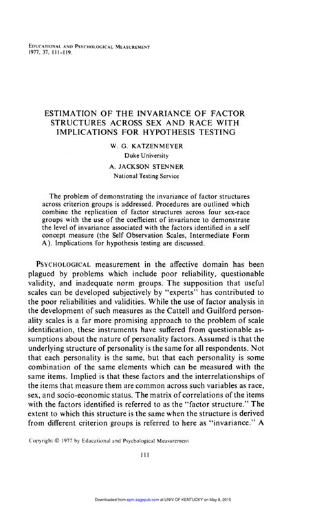 pdf estimation of the invariance of factor structures across sex and