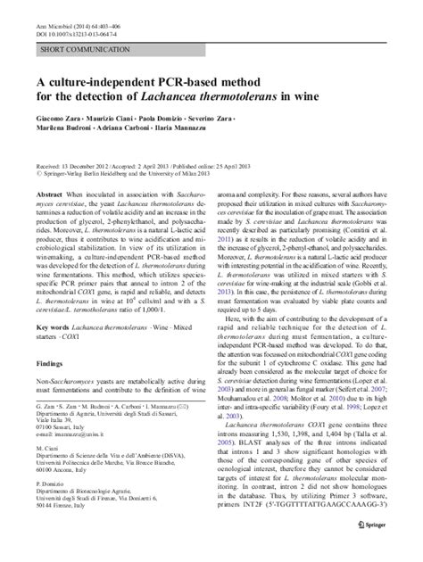 pdf a culture independent pcr based method for the detection of