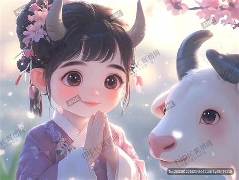 ai创作图牛年小女孩 小女孩儿插 儿插女孩 牛年贺图 牛年桃花运 娟姗牛插画 牛年ip 牛郎织女爱情故事 牛年福娃 原创牛年插画 牛年女孩 牛