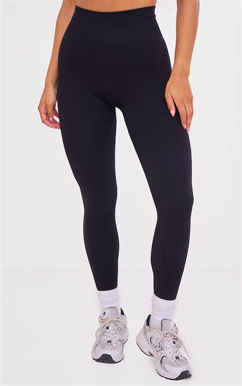 Plt Black Contrast Rib High Waist Leggings Athleisure Plt
