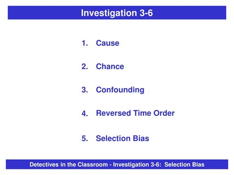 PPT Investigating Selection Bias In Causal Associations Classroom Detectives Findings