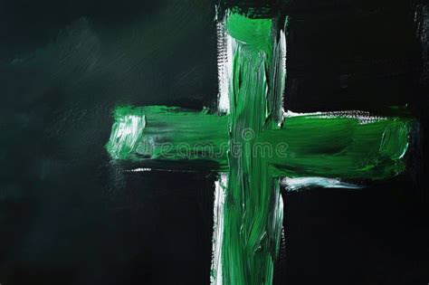 A Simple Design Featuring A Green Cross On A Black Background Suitable