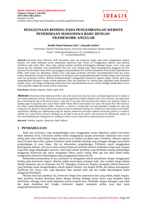 Pdf Penggunaan Binding Pada Pengembangan Website Penerimaan Mahasiswa