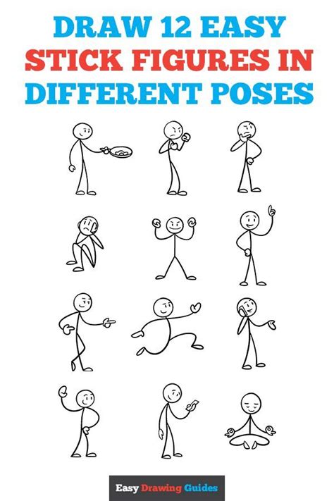 How To Draw 12 Easy Stick Figures In Different Poses Stick Figures Stick Figure Drawing