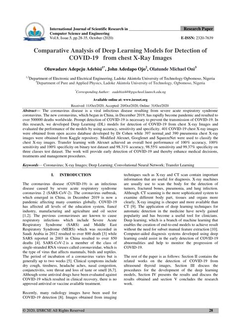 PDF Comparative Analysis Of Deep Learning Models For Detection Of COVID From Chest X Ray Images