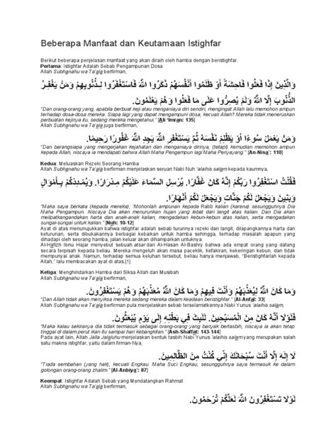 Beberapa Manfaat Dan Keutamaan Istighfar | PDF