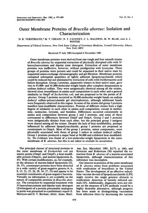 Pdf Outer Membrane Proteins Of Brucella Abortus Isolation And Characterization