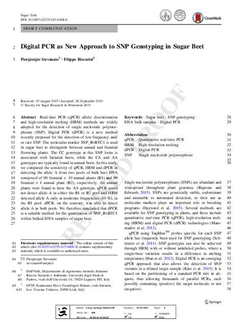 Pdf Digital Pcr As New Approach To Snp Genotyping In Sugar Beet