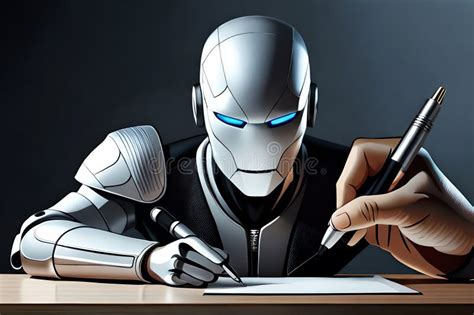Close Up A Of Sleek Humanoid Robot Writing With A Pen On Paper Chatgpt Concept Generative AI