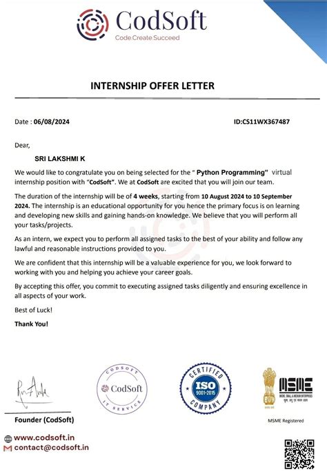 Sri Lakshmi On Linkedin Codsoft Pythonprogramming Internship