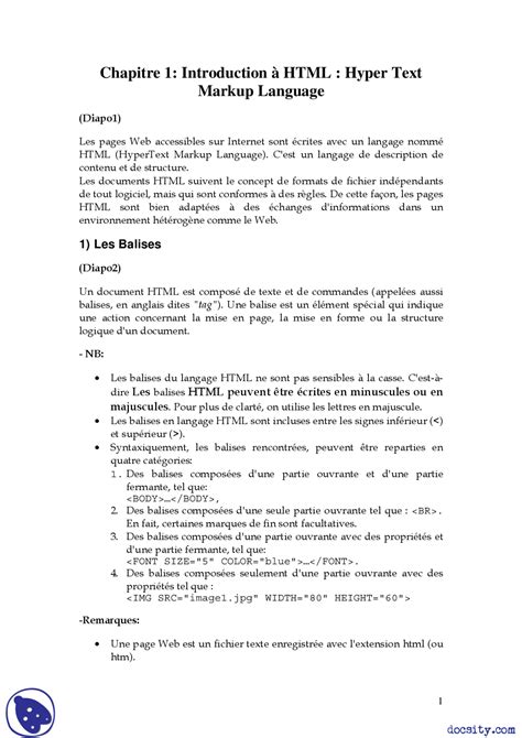 notes sur l introduction à html docsity
