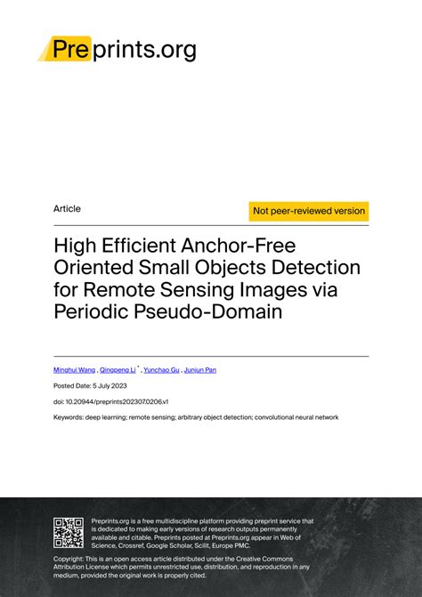 Pdf High Efficient Anchor Free Oriented Small Objects Detection For