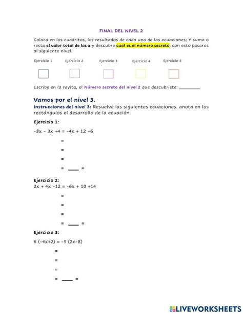 Ecuaciones Lineales Worksheet Live Worksheets