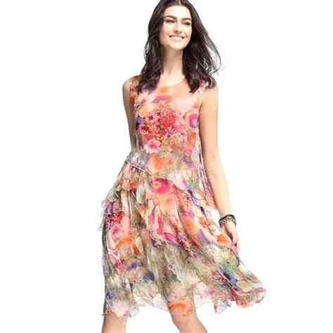 Floryday Sleeveless Multicolor Dress Tiered Diaphanous Floral Size Xl