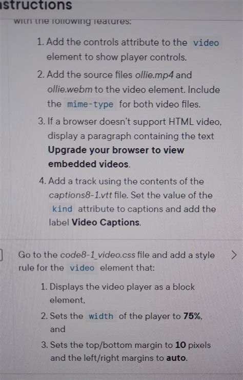 Solved 1 Add The Controls Attribute To The Video Element To