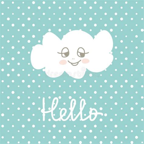 Cute Happy Cloud Cartoon On Polka Pots Background Stock Vector Illustration Of Light Design