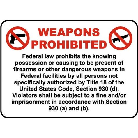Vinyl Stickers Federal Facilities Weapons Prohibited Sign Safety And Warning Warehouse Signs