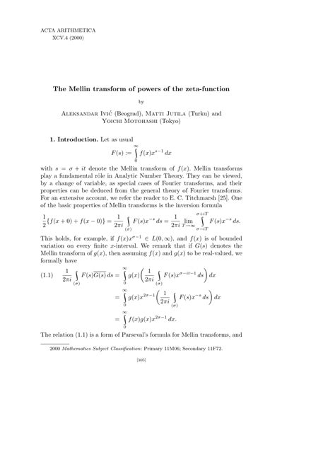 Pdf The Mellin Transform Of Powers Of The Riemann Zeta Function