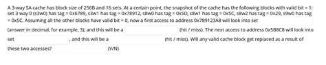 Solved A Way SA Cache Has Block Size Of B And Sets Chegg Com