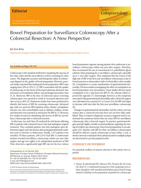 Pdf Bowel Preparation For Surveillance Colonoscopy After A Colorectal Resection A New Perspective