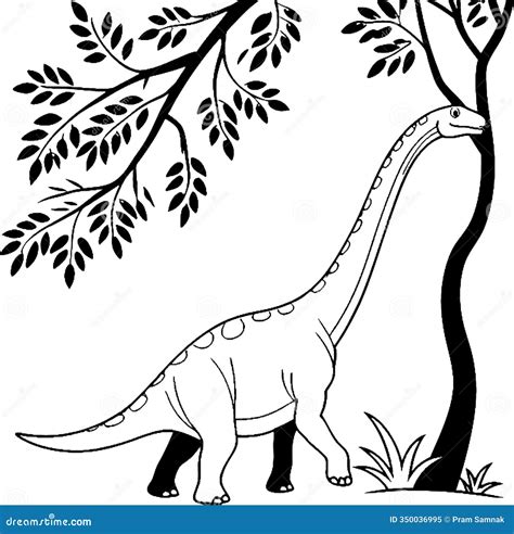 Adorable Brachiosaurus Black Stencil Clipart Design Stock Illustration