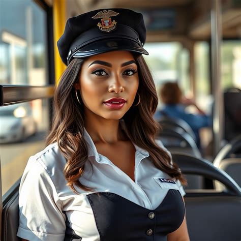 Woman Wearing A Bus Drivers Uniform Premium Ai Generated Image