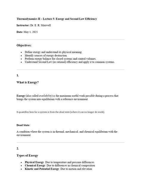 Lecture 5 Exergy And Second Law Efficiency Pdf Exergy Second Law Of Thermodynamics