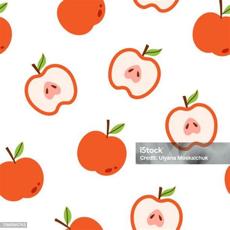 벡터 완벽한 패턴 와 귀여운 빨간 사과 와 Koe Png Friendship Quick 흰색 배경에 여름 또는 가을 과일 랩핑 또는 패브릭 디자인 아기 어린이 사과와 함께