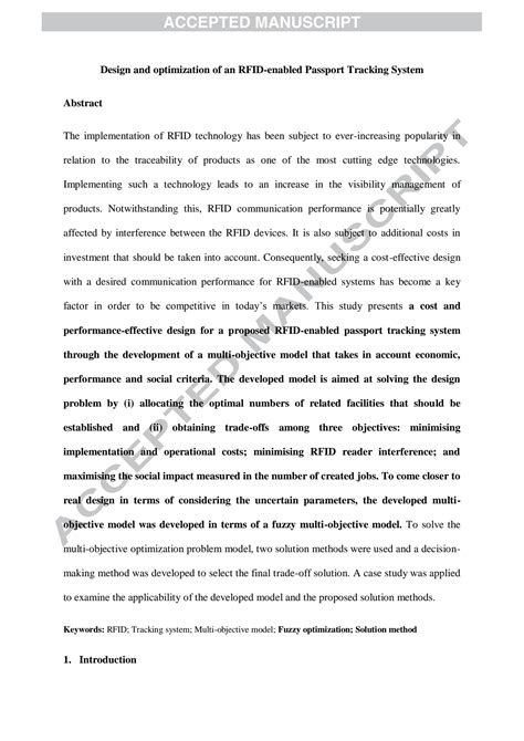 Solution Design And Optimization Of An Rfid Enabled Passport Tracking