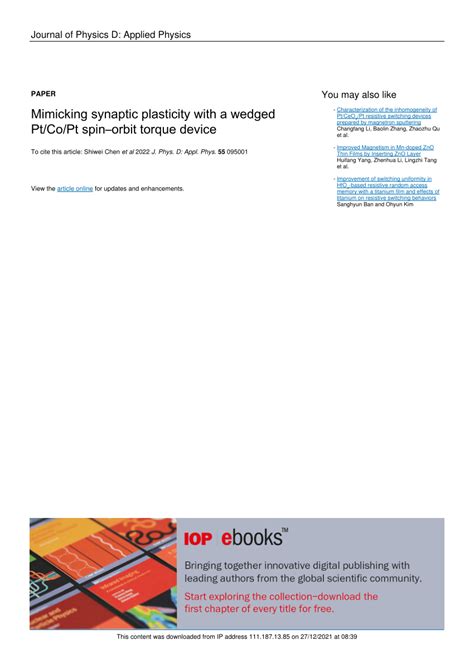 Pdf Mimicking Synaptic Plasticity With Wedged Ptcopt Spin Orbit