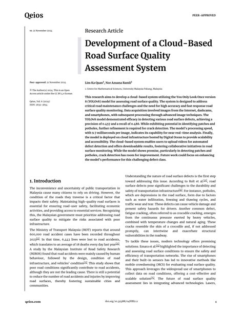 pdf development of a cloud based road surface quality assessment system