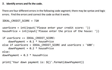 Solved 2 Identify Errors And Fix The Code There Are Four