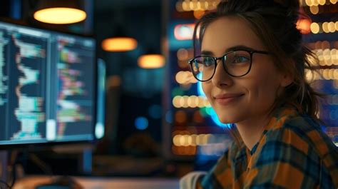 Caucasian Female Programmer Working Coding Computer Program In Office