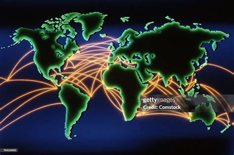 World Map With Flight Paths And Navigation Routes High Res Vector