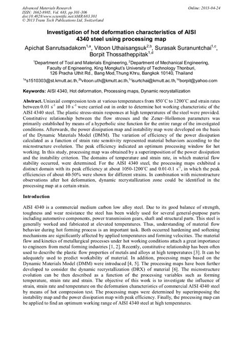 Investigation Of Hot Deformation Characteristics Of Aisi 4340 Steel Using Processing Map