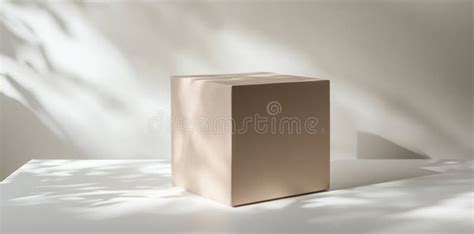 A Soft Shadow Is Cast By A Minimalist Beige Cube In Sunlight Stock