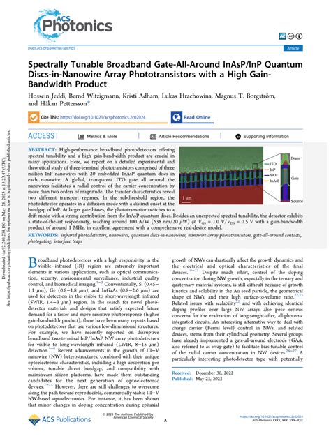 PDF Spectrally Tunable Broadband Gate All Around InAsP InP Quantum Discs In Nanowire Array